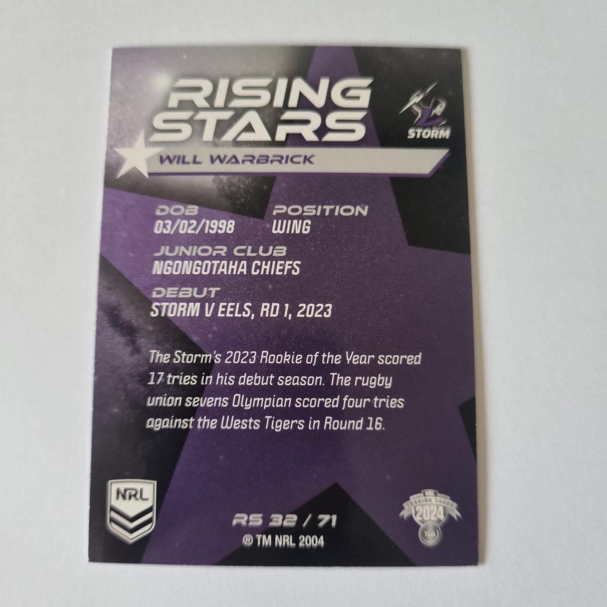 NRL 2024 Traders - Rising Stars - #RS32 - Will Warbrick - Storm – Funporium