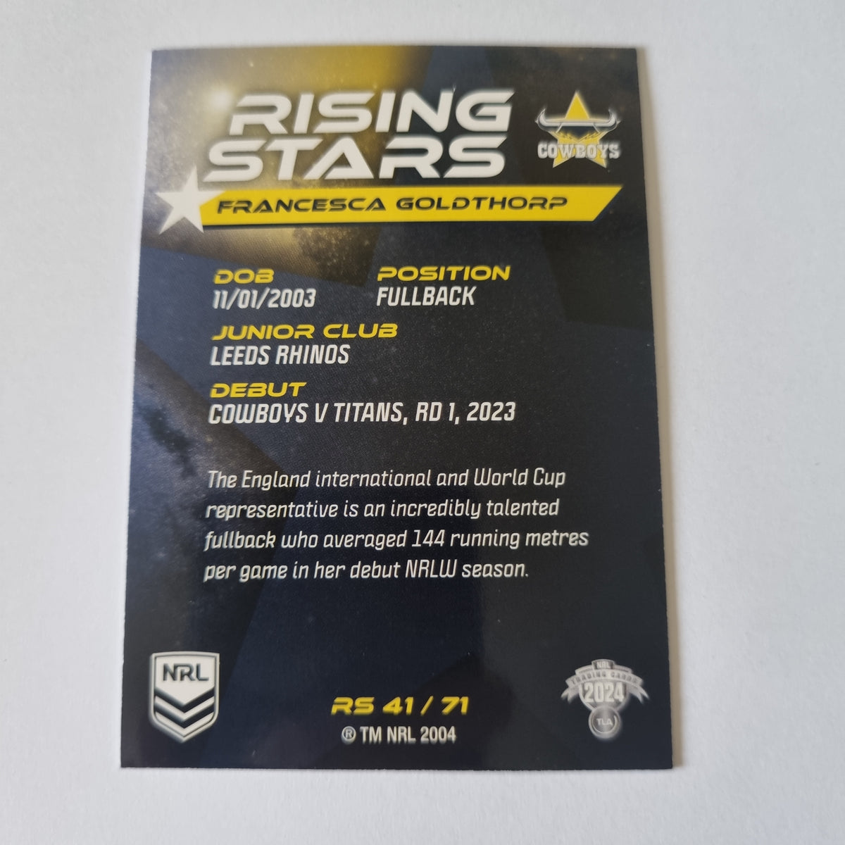 NRL 2024 Traders - Rising Stars - #RS41 - Francesca Goldthorp Cowboys ...