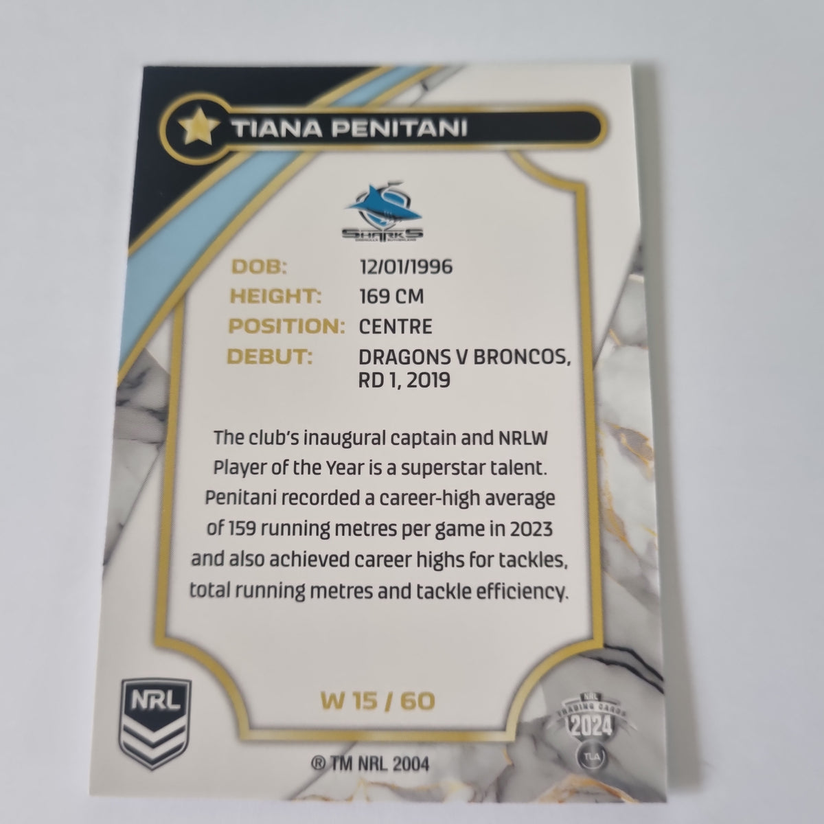 NRL 2024 Traders - NRLW - #W15 - Tiana Penitani - Sharks – Funporium