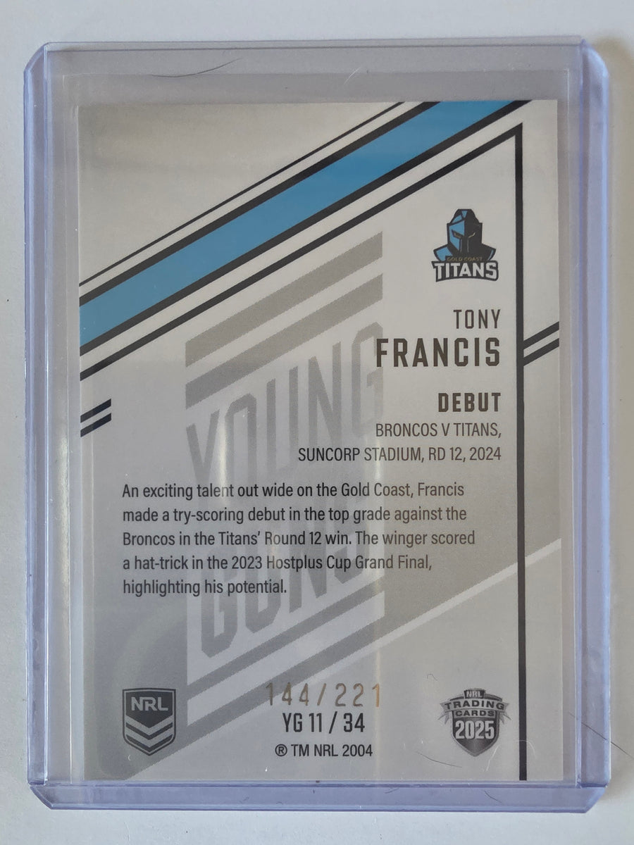 NRL 2025 Elite | Young Guns White | #YG11 | Tony Francis | #144/221 ...