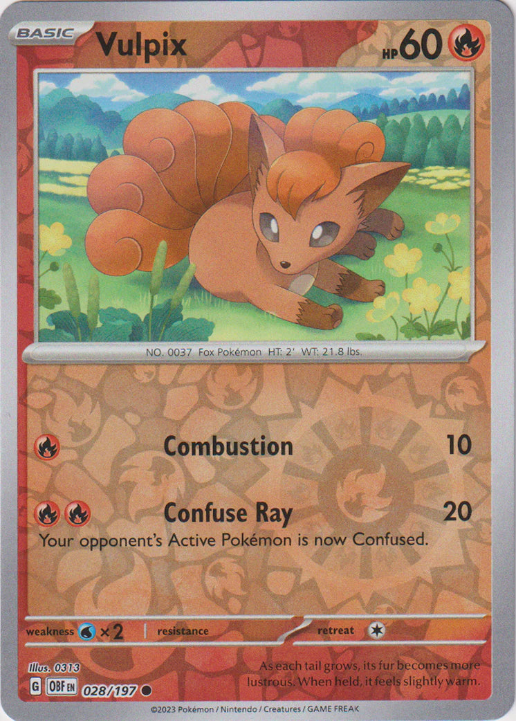 Pokemon TCG -Obsidian Flames -#28 -Vulpix -Common -Reverse Holo – Funporium