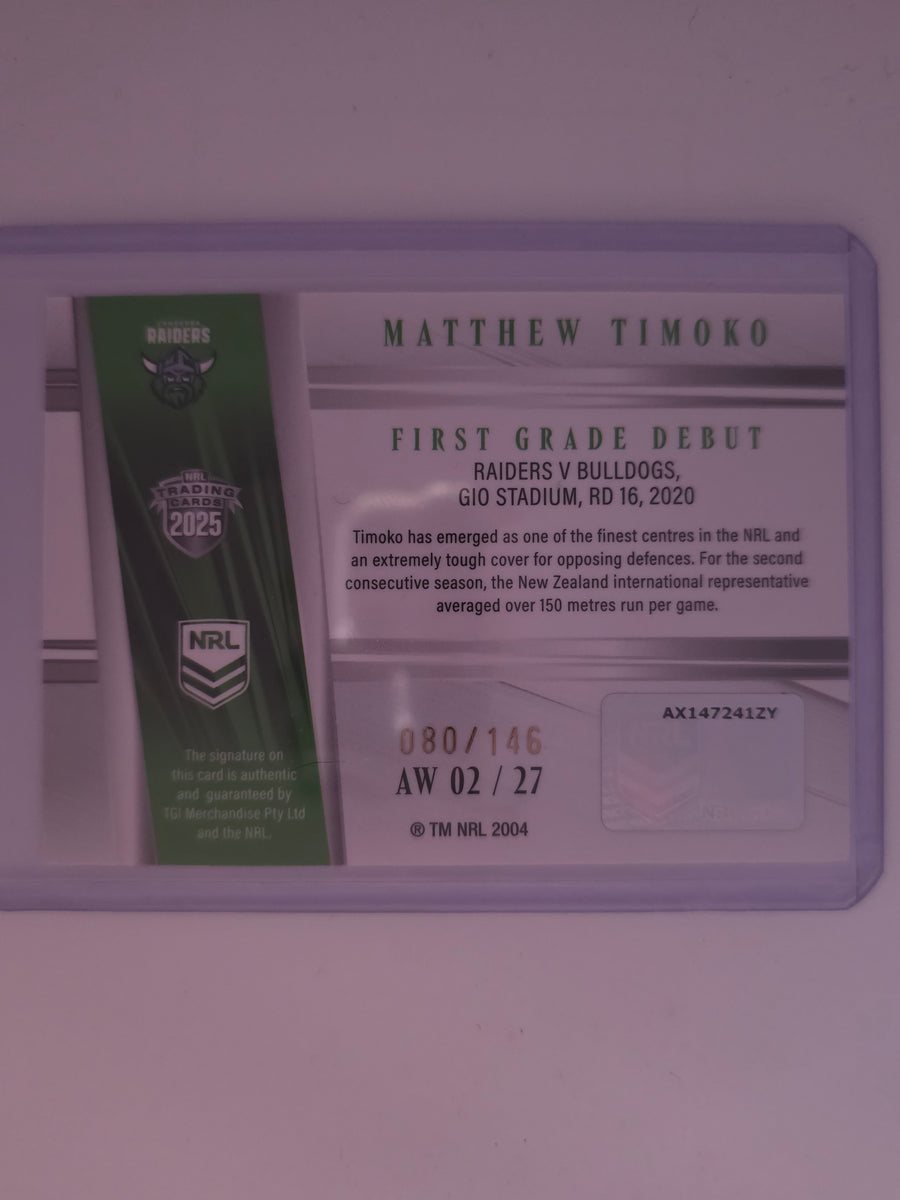 NRL 2025 Traders |Authentics Signature White #AW2 Matthew Timoko 080/1 ...