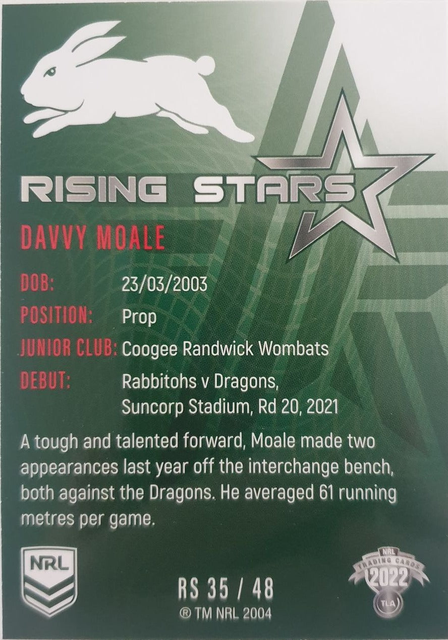 Rising Stars - RS35 - Davvy Moale - Rabbitohs - 2022 Traders NRL ...