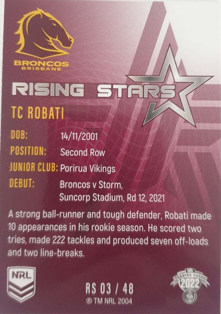 Rising Stars - RS3 - TC Robati - Brisbane Broncos - 2022 Traders NRL ...