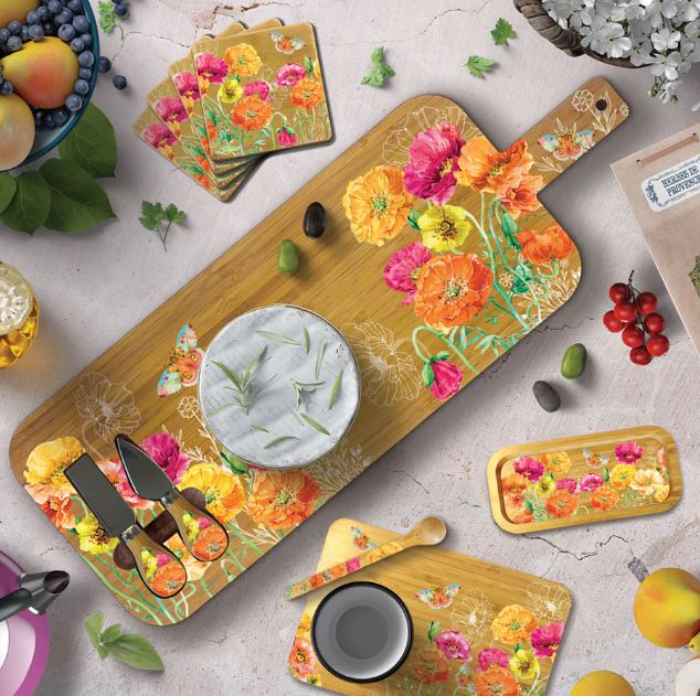 Bamboo Tea Time Tray with Spoon - Bright Poppies - 21cm x 14cm - Lisa ...