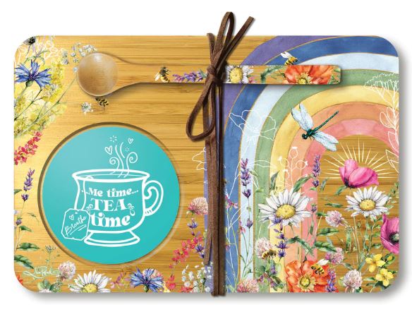 Bamboo Tea Time Tray with Spoon - Wildflower Rain - 21cm x 14cm - Lisa ...