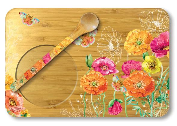 Bamboo Tea Time Tray with Spoon - Bright Poppies - 21cm x 14cm - Lisa ...